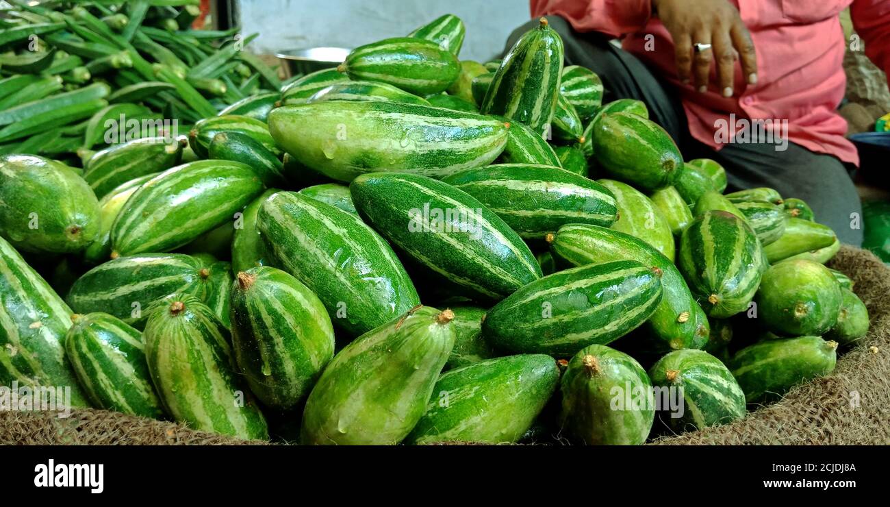 DISTRICT KATNI, INDIA - OCTOBER 13, 2019: Fresh green beans displayed ...