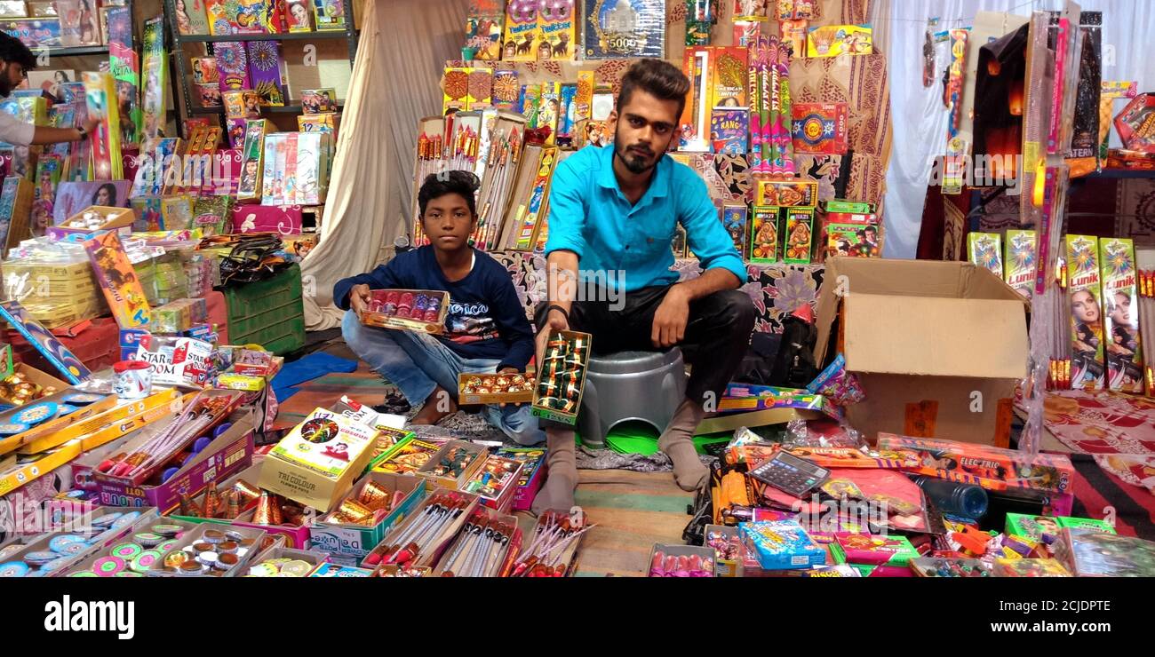 DISTRICT KATNI, INDIA - OCTOBER 15, 2019: An indian village shopkeeper ...
