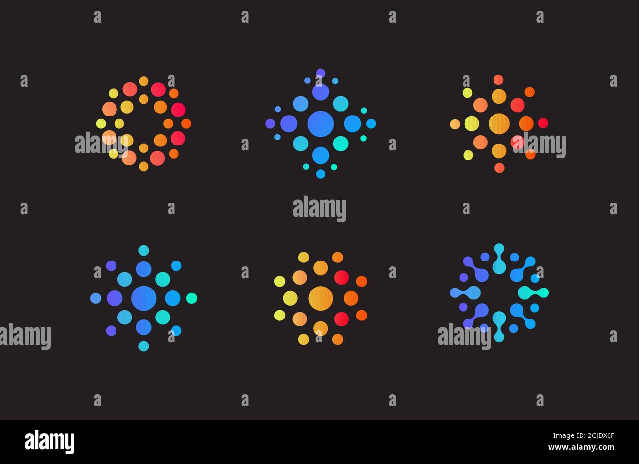 Set of abstract round logo of dots. Different shapes of coronavirus ...