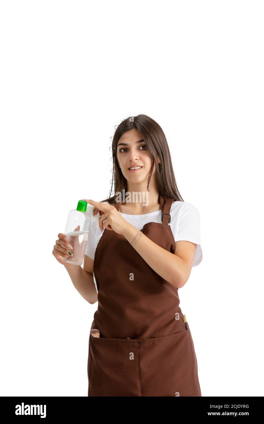 Mycelium water. Young beautiful woman, visagiste with cosmetics ...