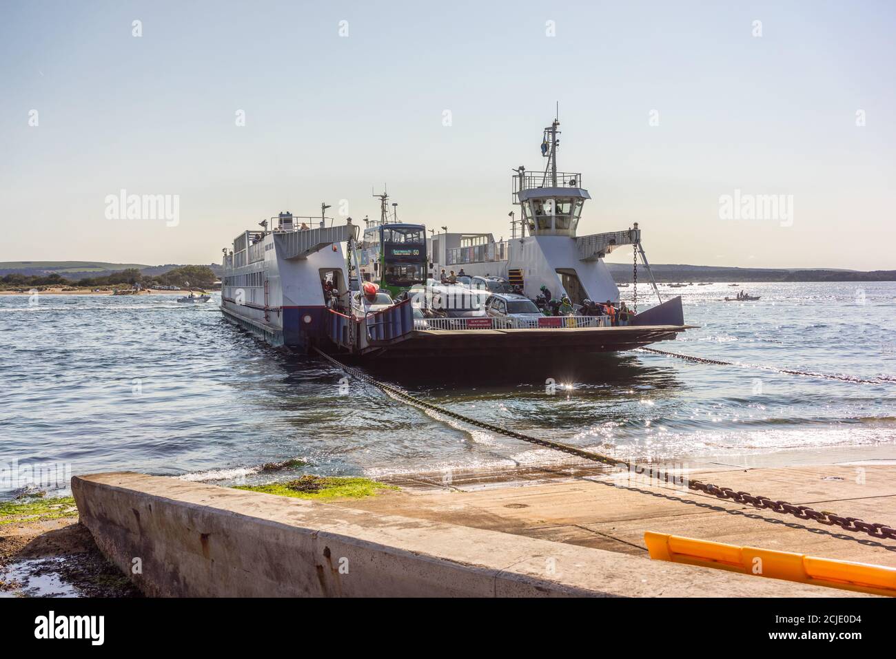 The "Bramble Bush Bay" chain ferry that connects Poole with Swanage ...
