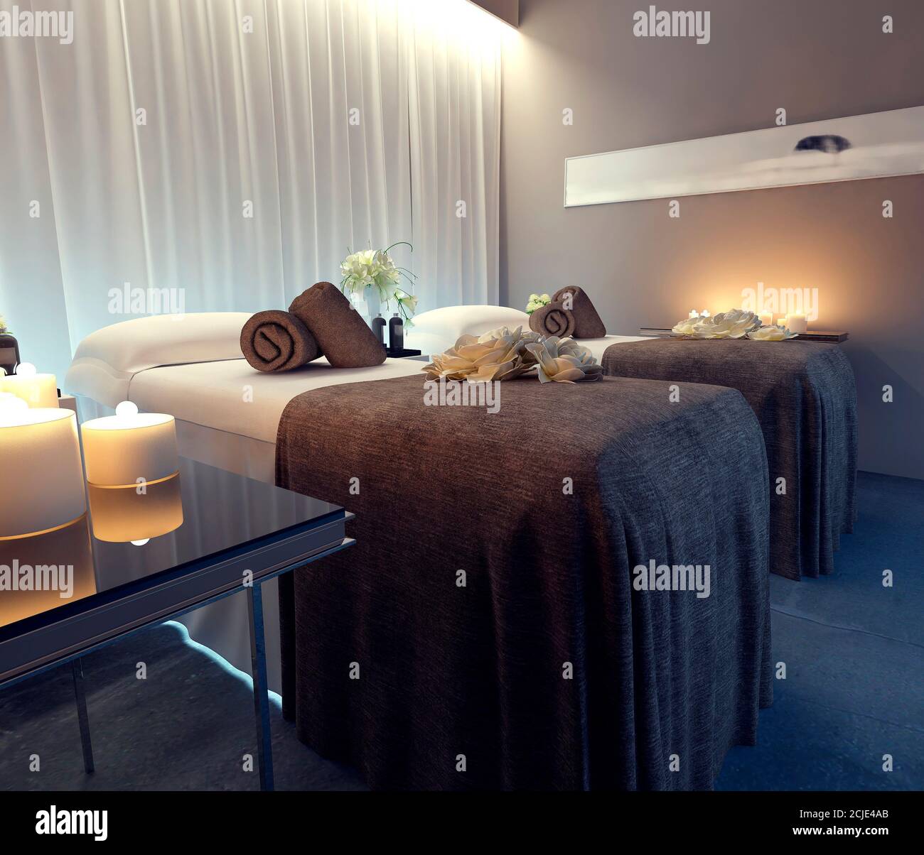 Spa area interior in soft evening lighting. 3d images Stock Photo - Alamy