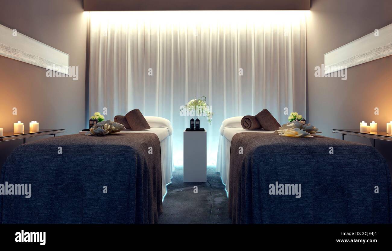 Spa area interior in soft evening lighting. 3d images Stock Photo - Alamy