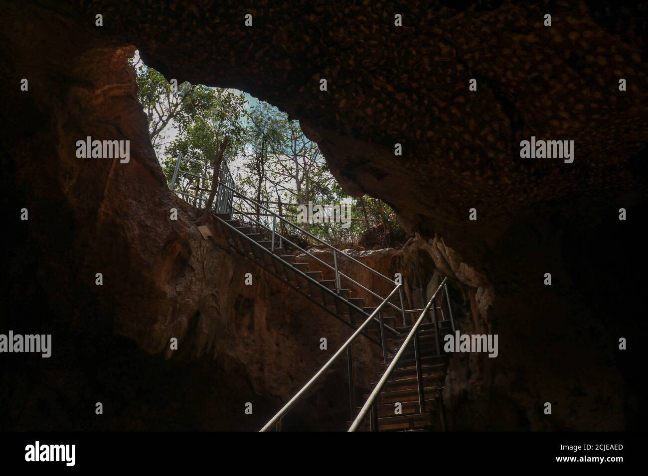 Stainless steel staircase in the cave. Stainless steel staircase to GOA ...