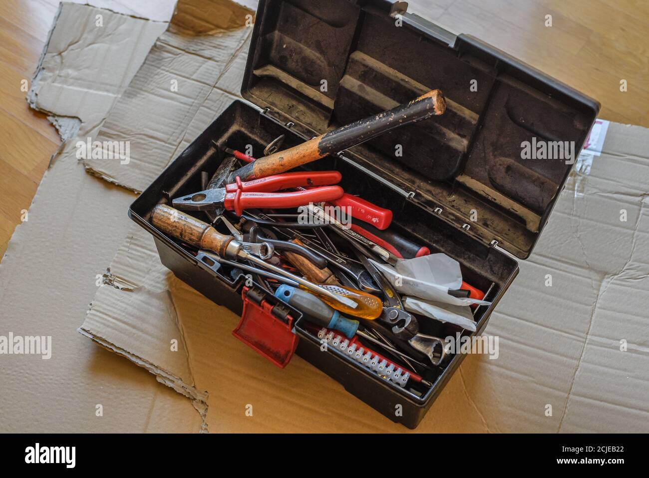 Top view of a full handyman's toolbox Stock Photo - Alamy