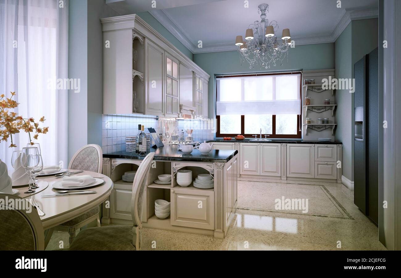 Luxury kitchen interior. 3d images Stock Photo - Alamy