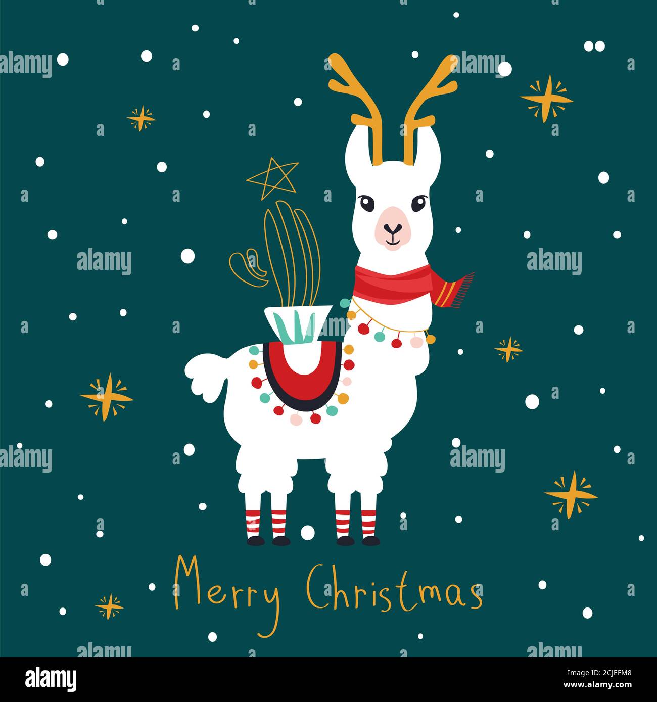 Christmas card with llama. Merry Christmas card Stock Vector Image ...