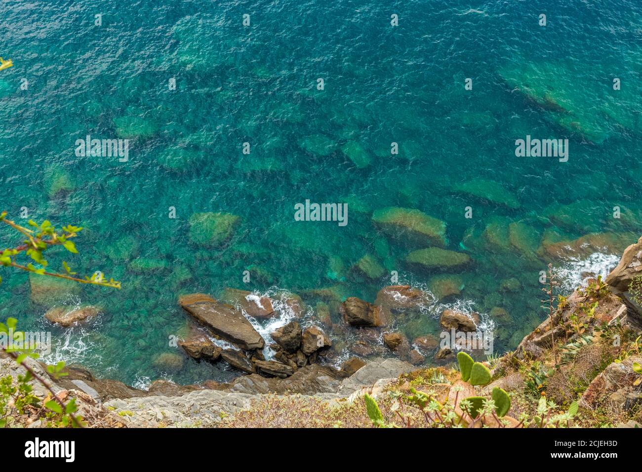 Gorgeous view from the hilltop of Corniglia, looking down to the blue ...