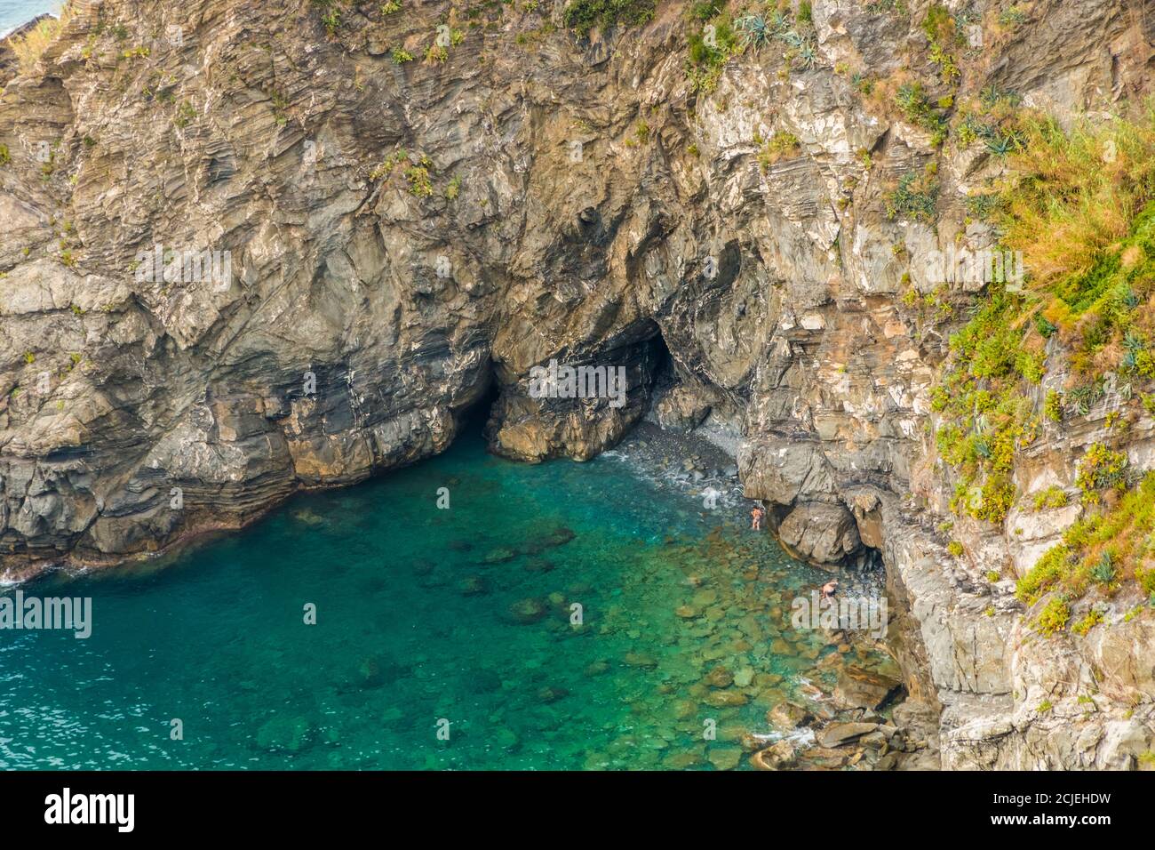 Great close-up view of the small cove near the Corniglia Marina. A ...