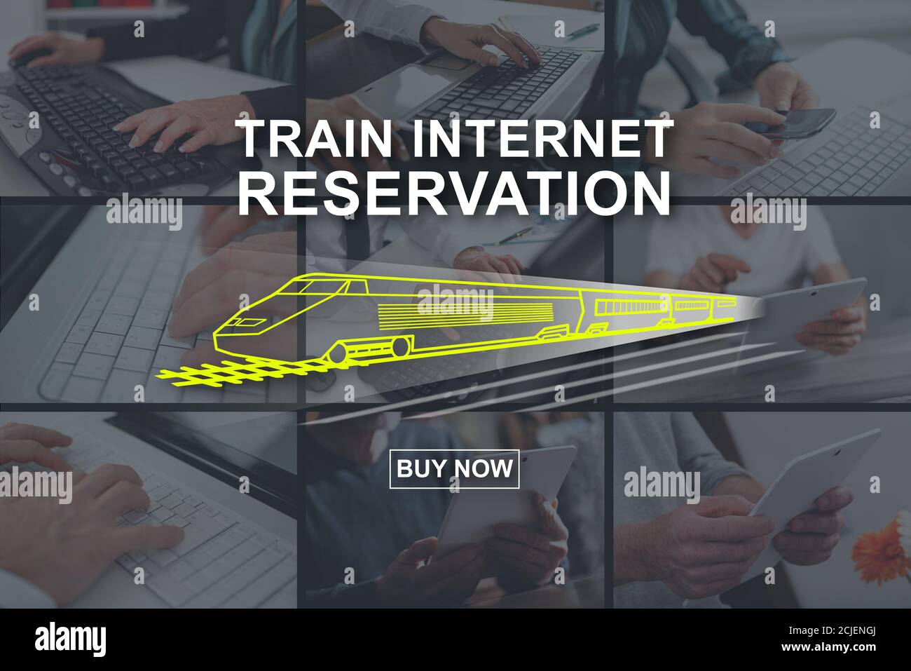 Train internet reservation concept illustrated by pictures on ...