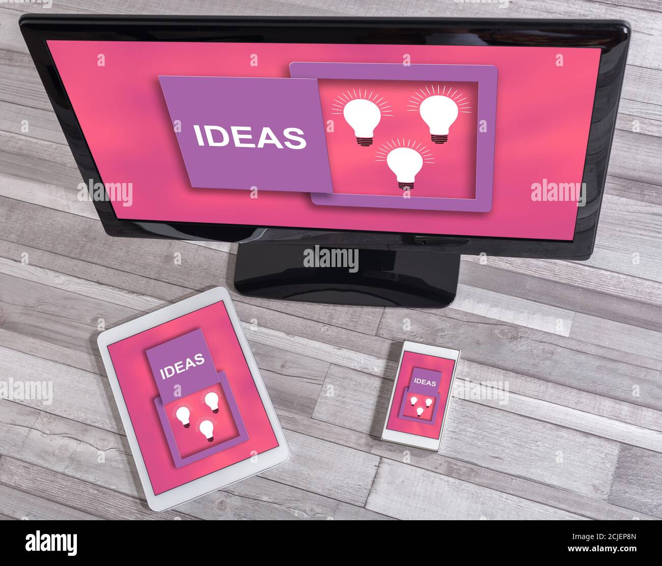 Ideas concept shown on different information technology devices Stock ...