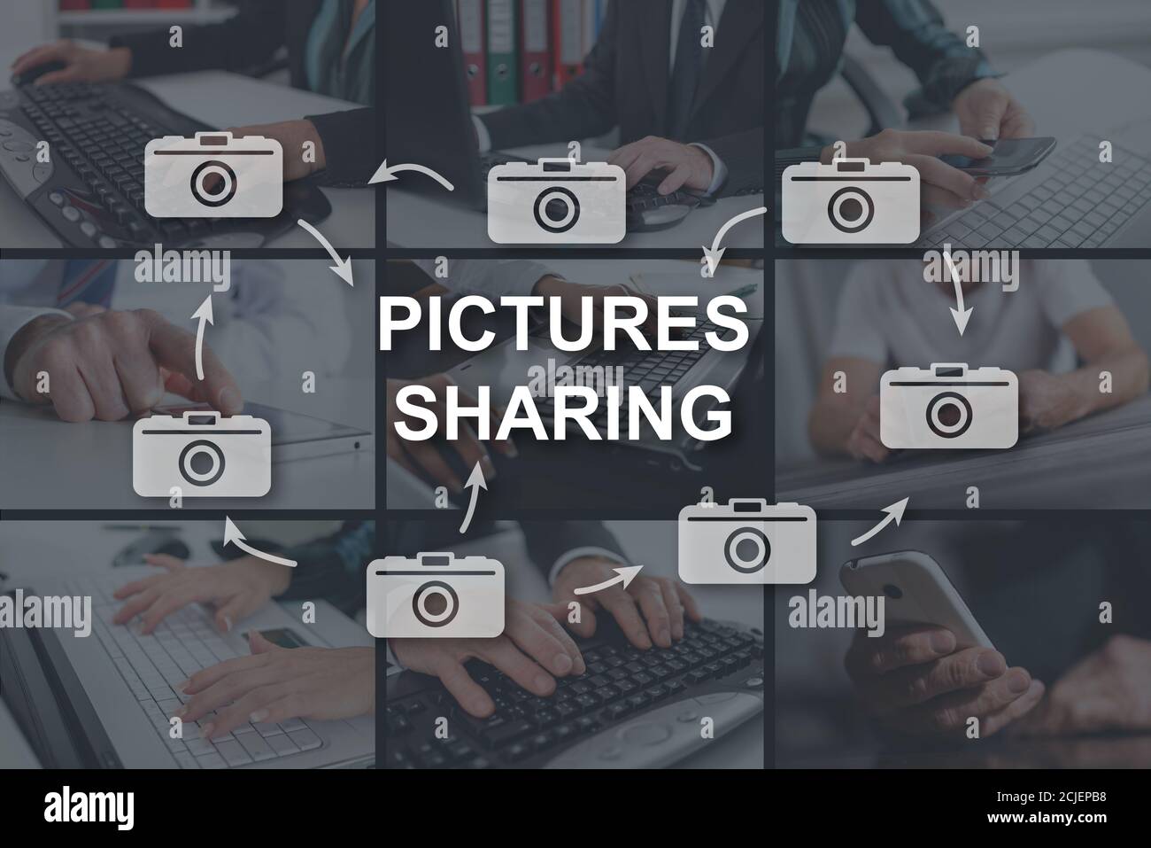 Pictures sharing concept illustrated by pictures on background Stock ...
