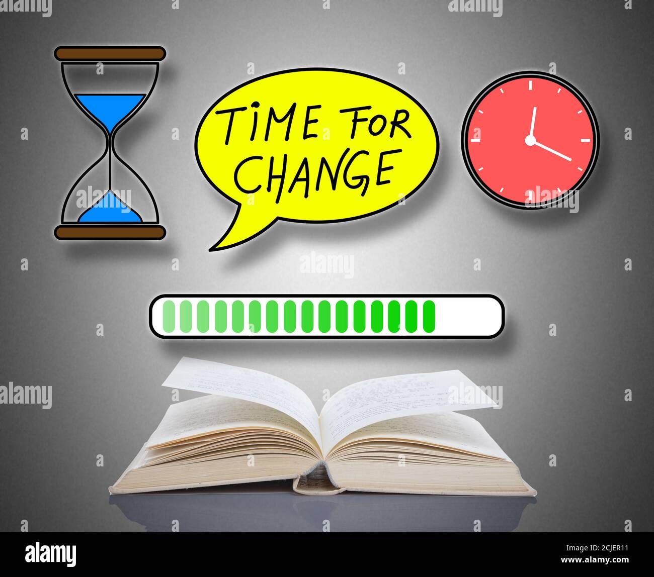 Time for change concept above an open book Stock Photo - Alamy