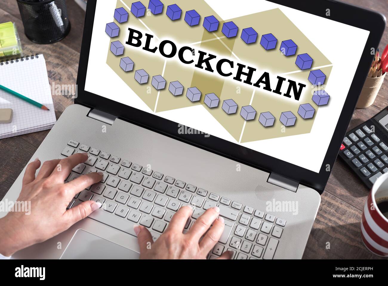Blockchain technology concept shown on a laptop screen Stock Photo - Alamy