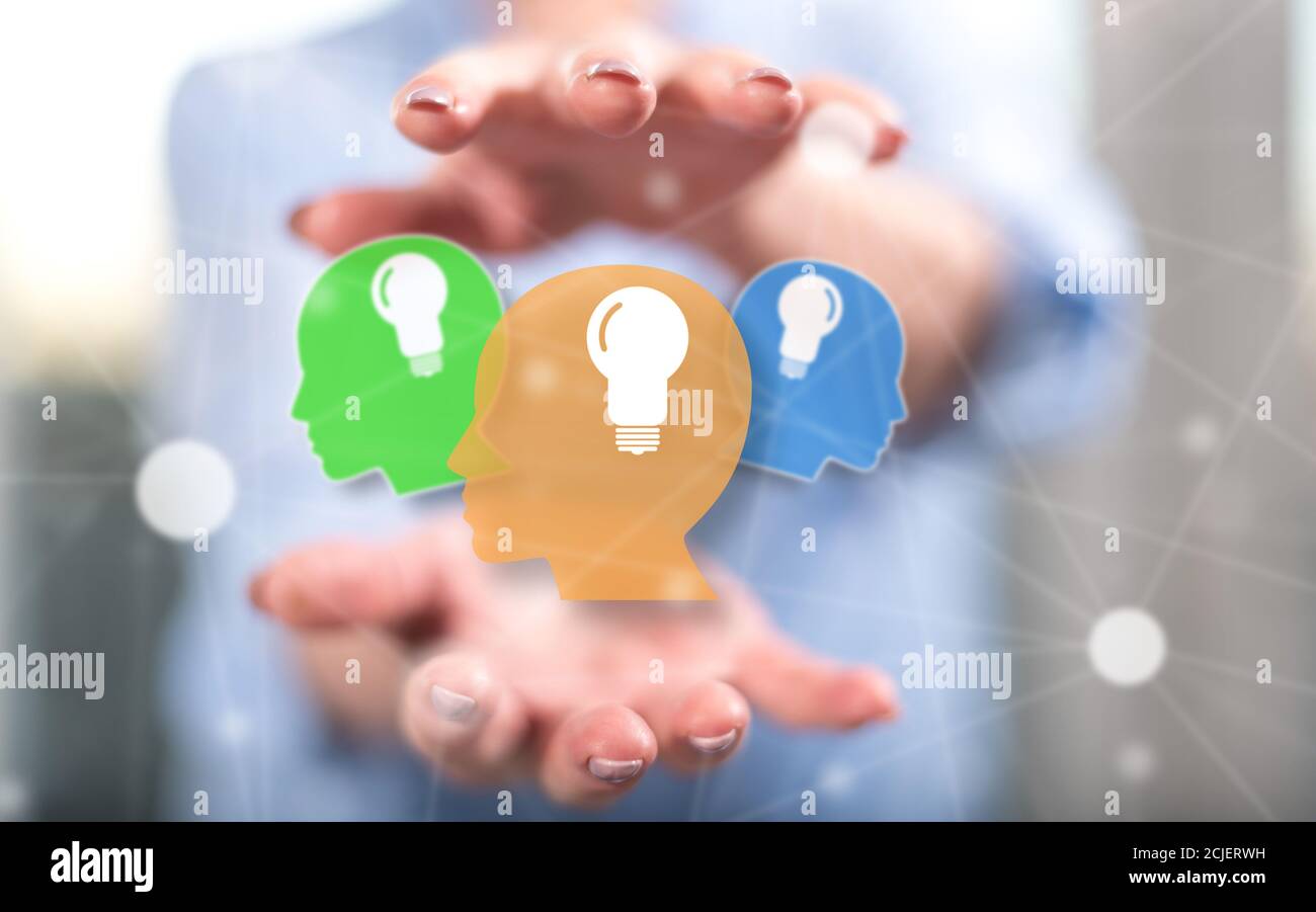 Human brain ideas concept between hands of a woman in background Stock ...