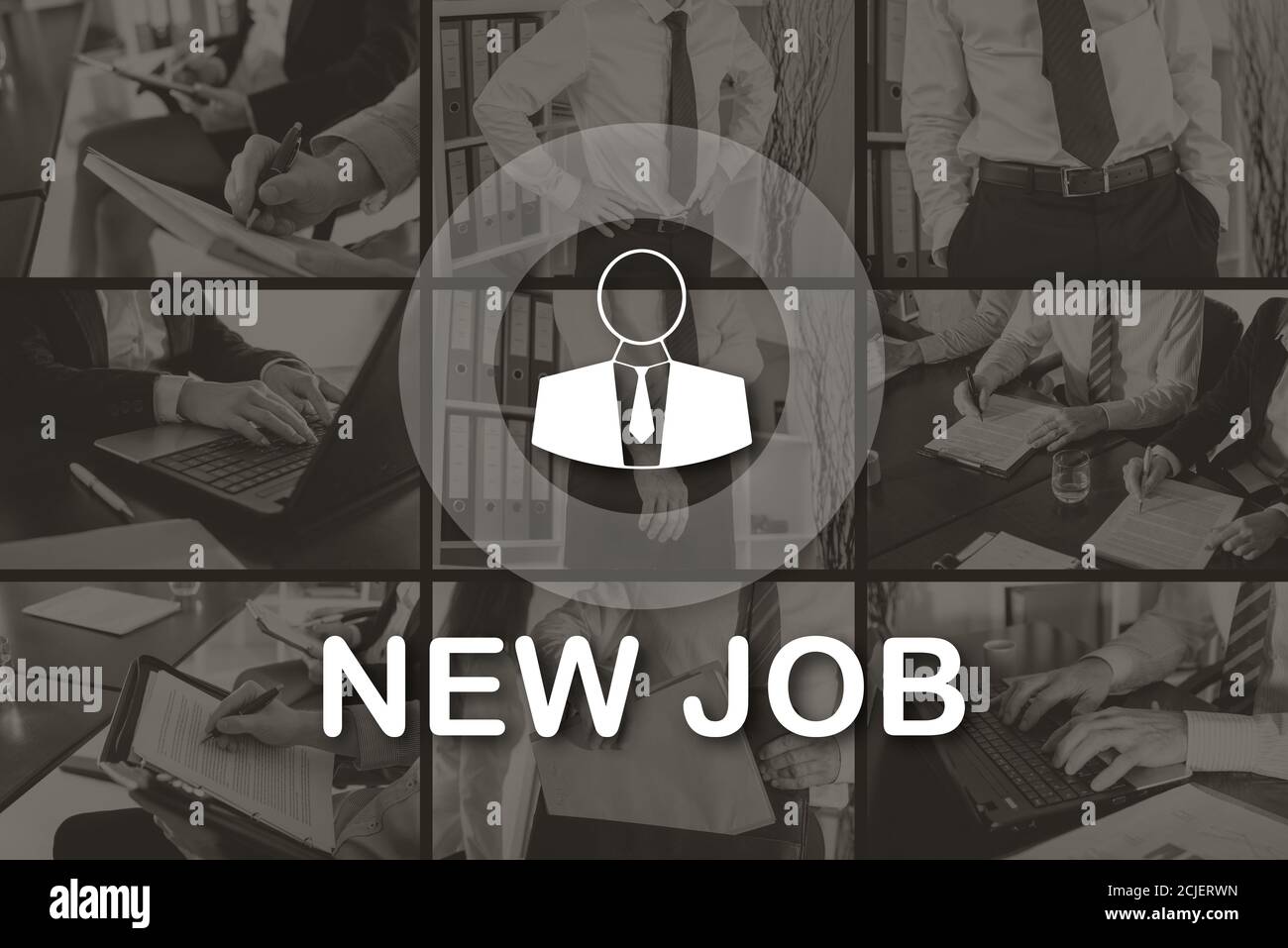 New job concept illustrated by pictures on background Stock Photo - Alamy