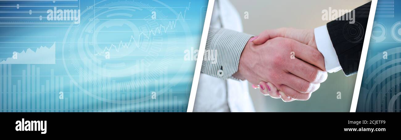 Handshake between business people; panoramic banner Stock Photo - Alamy