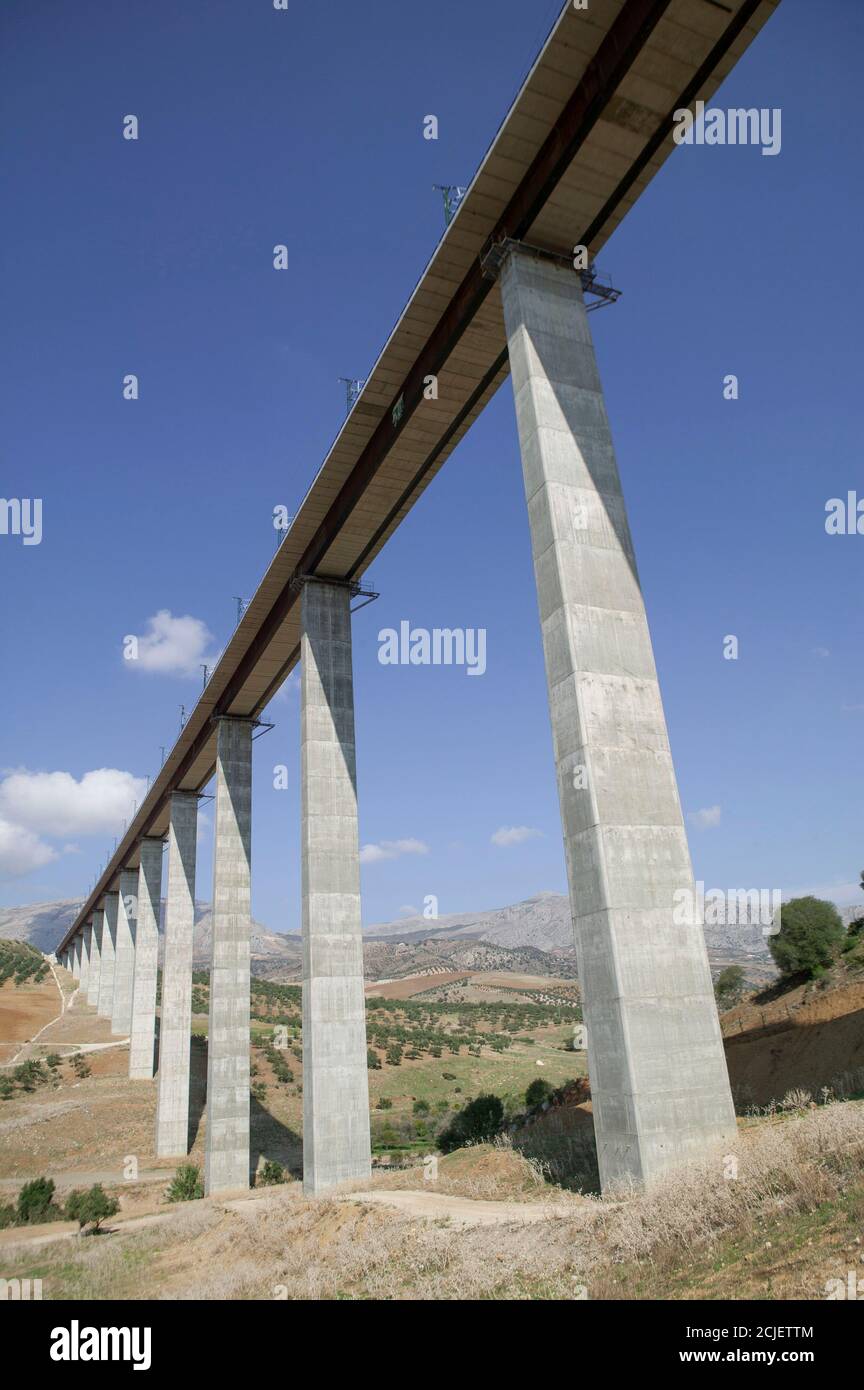 Railway viaduct built on the high-speed line in Spain Stock Photo - Alamy