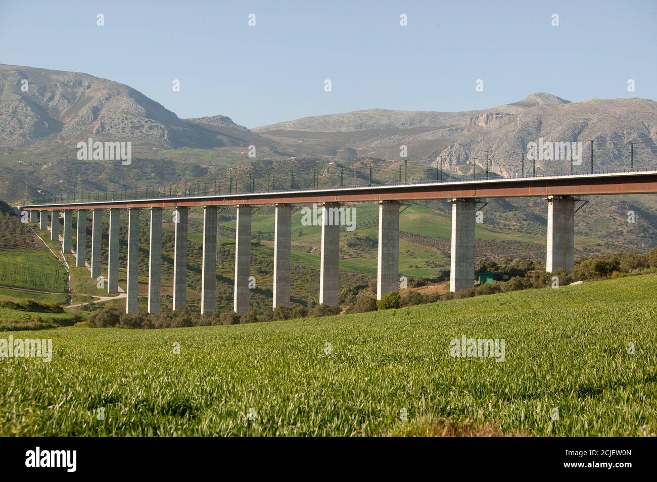 Railway viaduct built on the high-speed line in Spain Stock Photo - Alamy