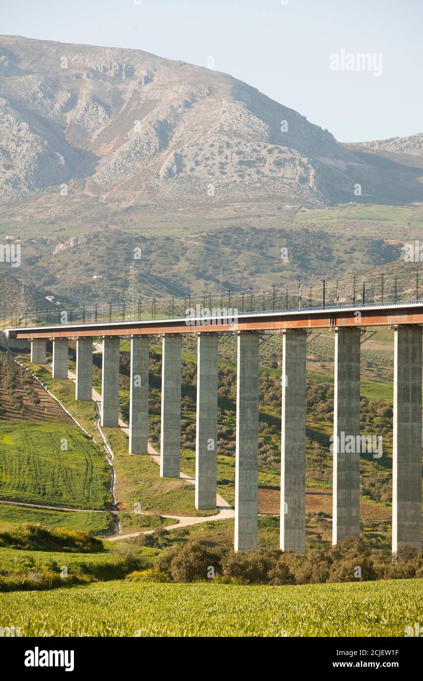 Railway viaduct built on the high-speed line in Spain Stock Photo - Alamy