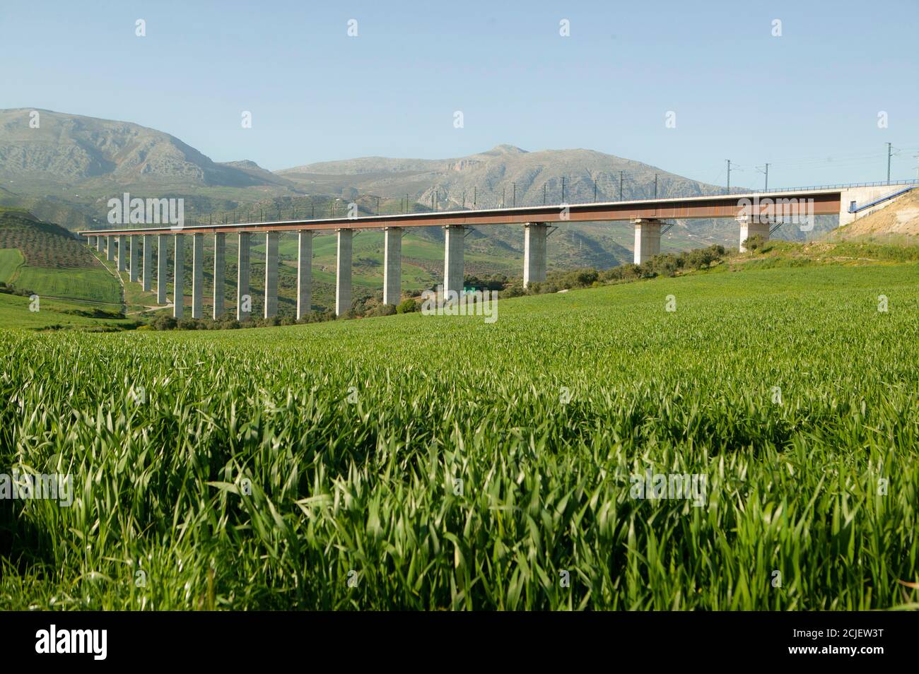 Railway viaduct built on the high-speed line in Spain Stock Photo - Alamy