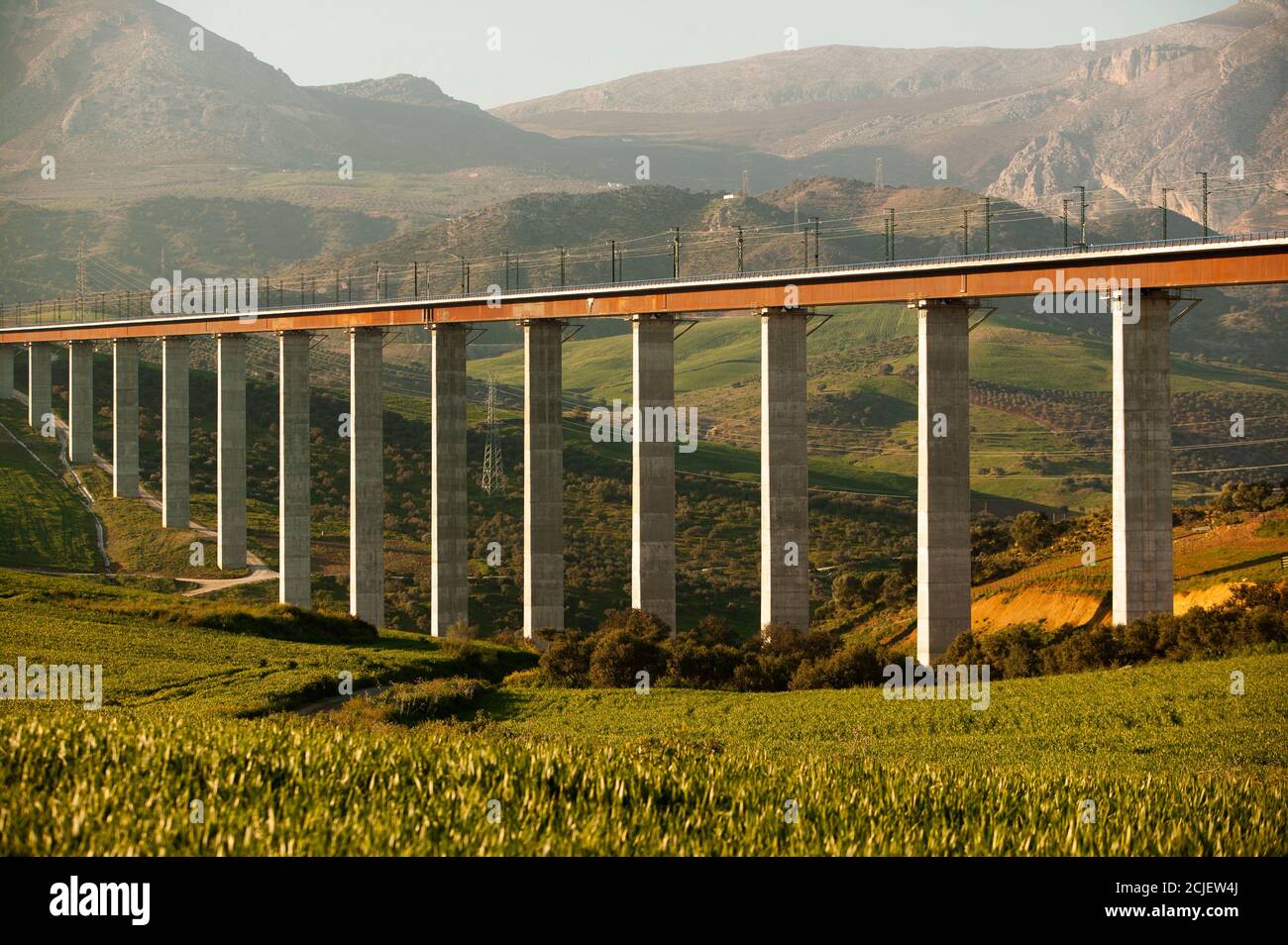 Railway viaduct built on the high-speed line in Spain Stock Photo - Alamy