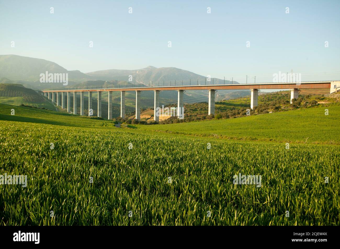 Railway viaduct built on the high-speed line in Spain Stock Photo - Alamy