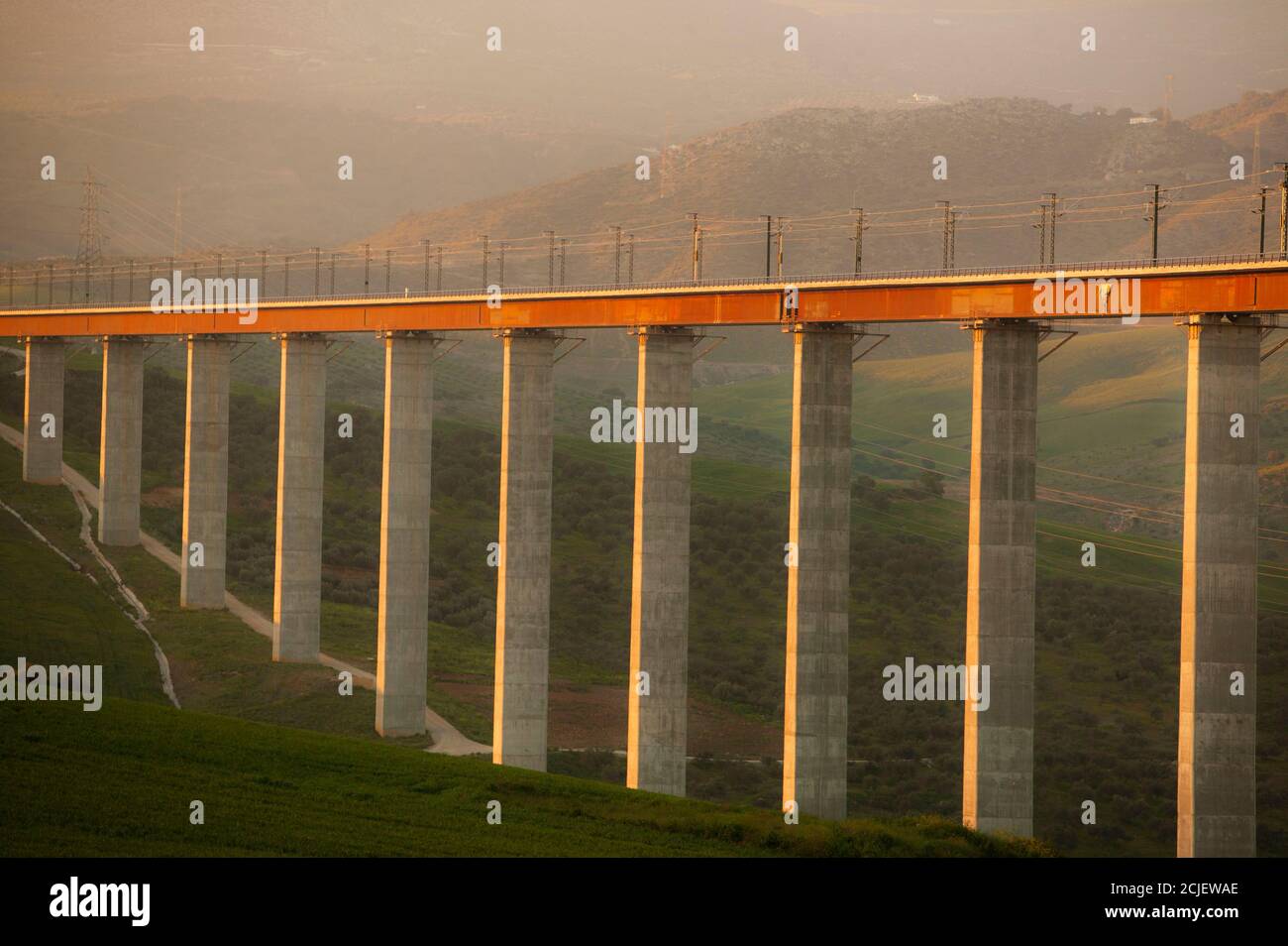 Railway viaduct built on the high-speed line in Spain Stock Photo - Alamy