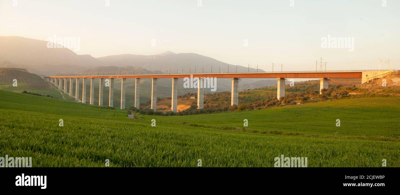 Railway viaduct built on the high-speed line in Spain Stock Photo - Alamy