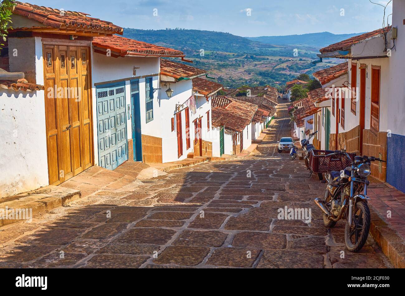 Street view in Barichara, Colombia Stock Photo - Alamy
