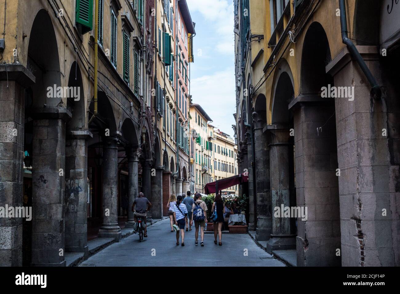 Pisa, Italy - July 9, 2017: View of Tourists and a Narrow Street with ...