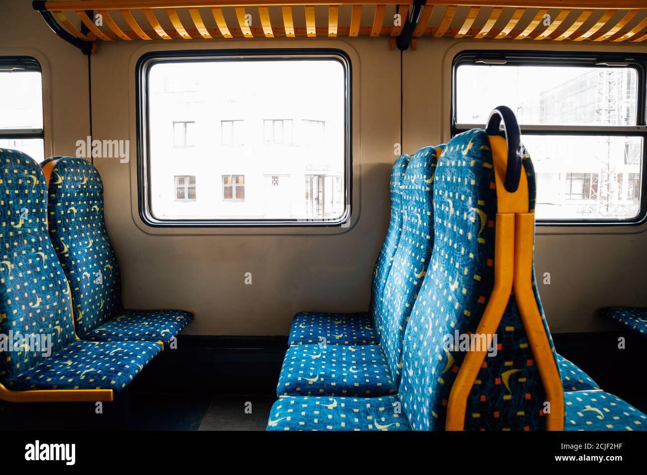 Inside the train, empty seats in Latvia Stock Photo - Alamy