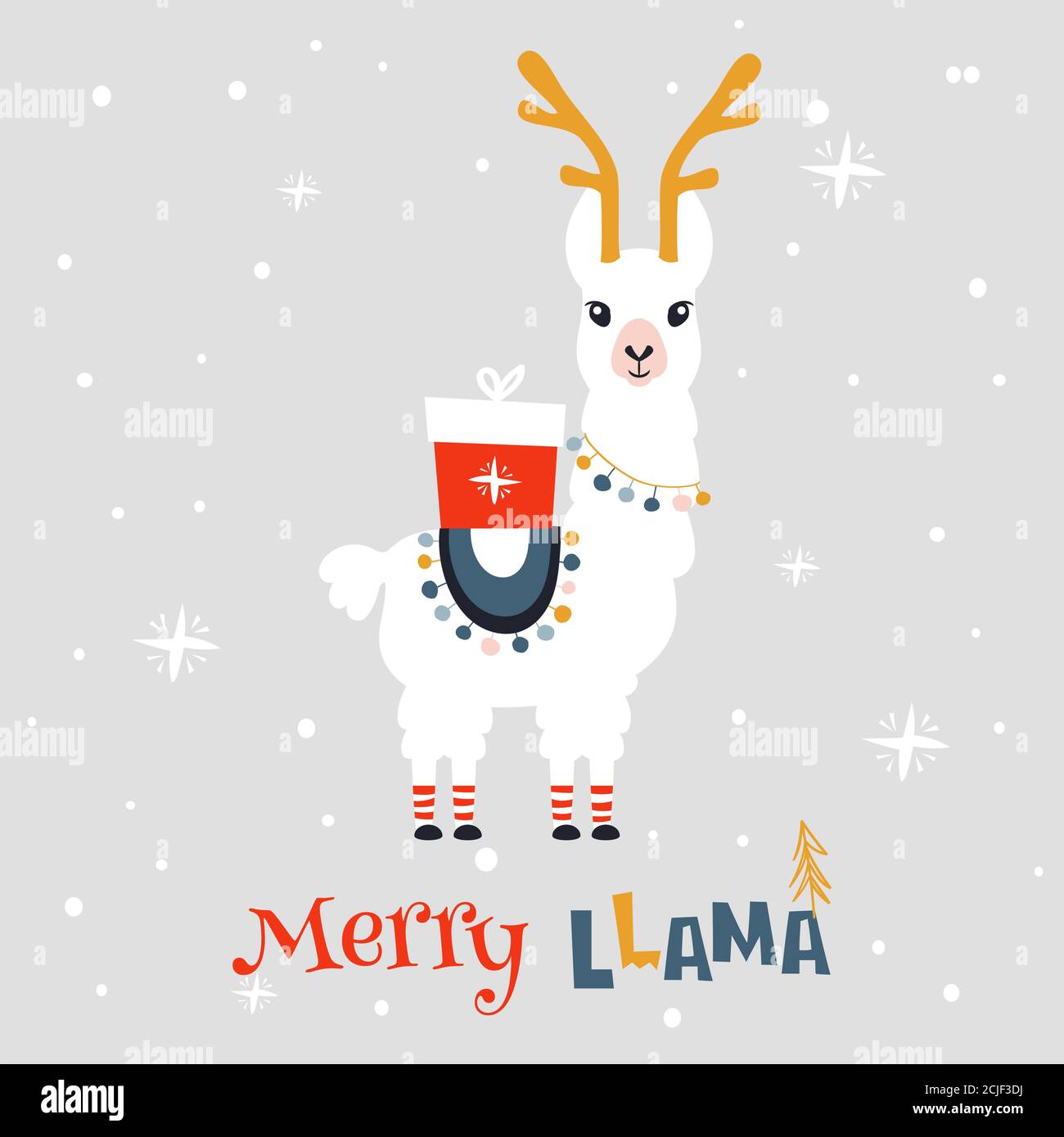Christmas card with llama. Merry Christmas card Stock Vector Image ...
