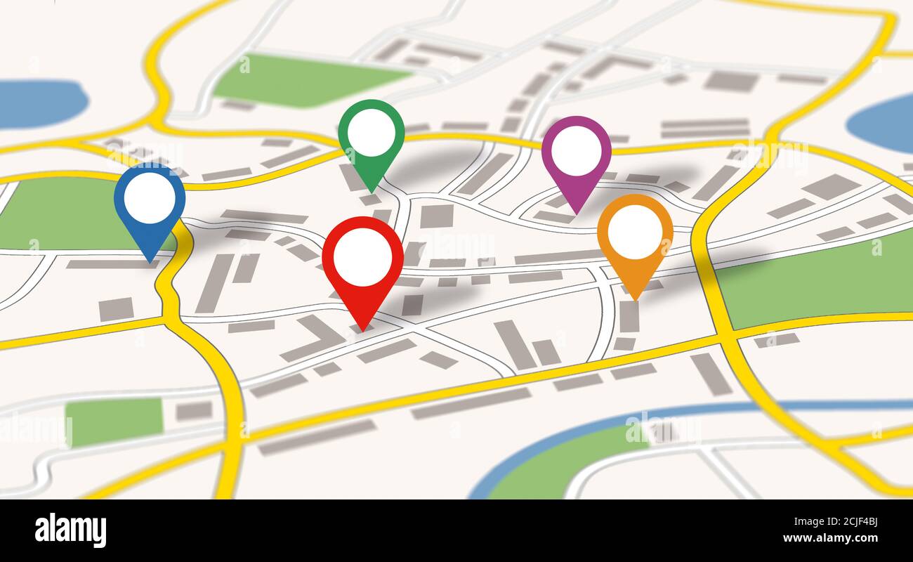 A generic city map with colorful icons Stock Photo - Alamy