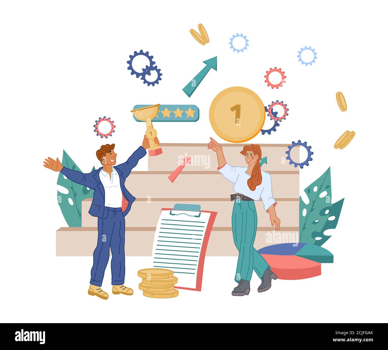Business people engaged in joint work flat vector illustration isolated ...