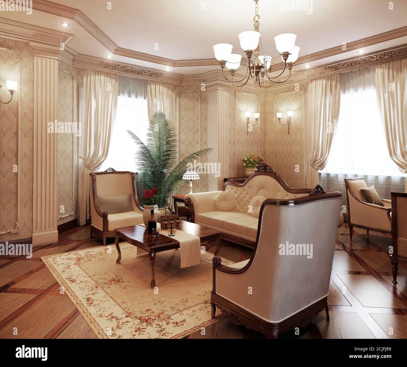 Classical interior living room, 3d render Stock Photo - Alamy