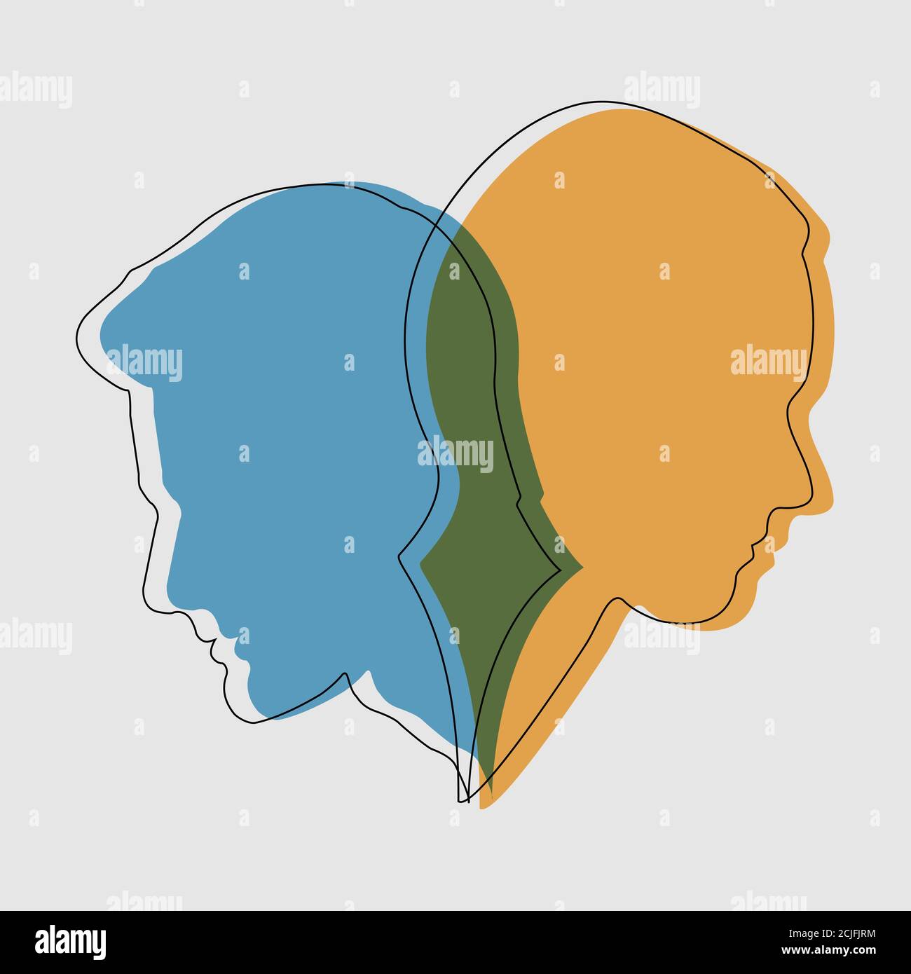 concept of split personality. two contours and silhouettes of a male ...