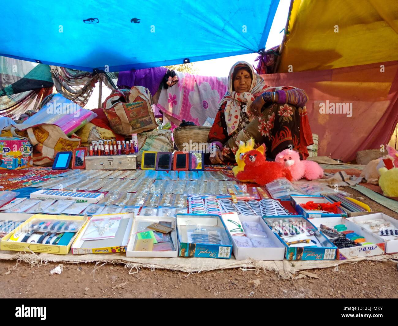 DISTRICT KATNI, INDIA - FEBRUARY 02, 2020: Indian village woman selling ...