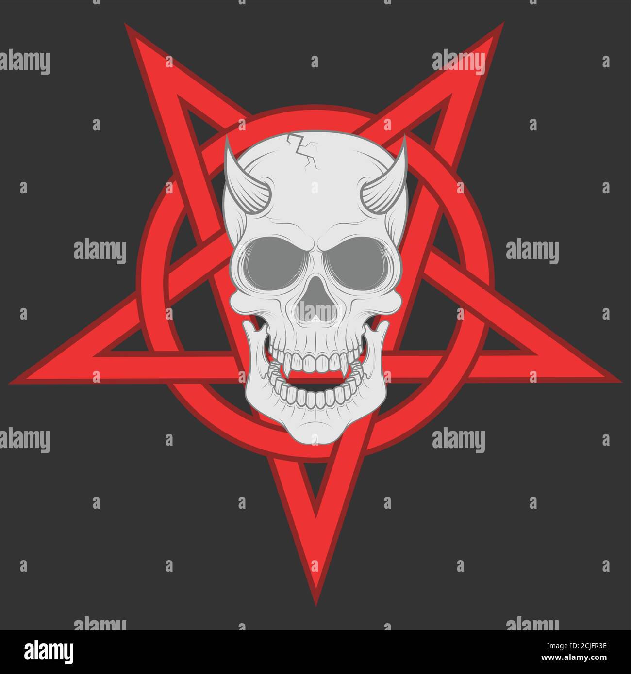 Illustration of demonic skull and intertwined five pointed star with ...