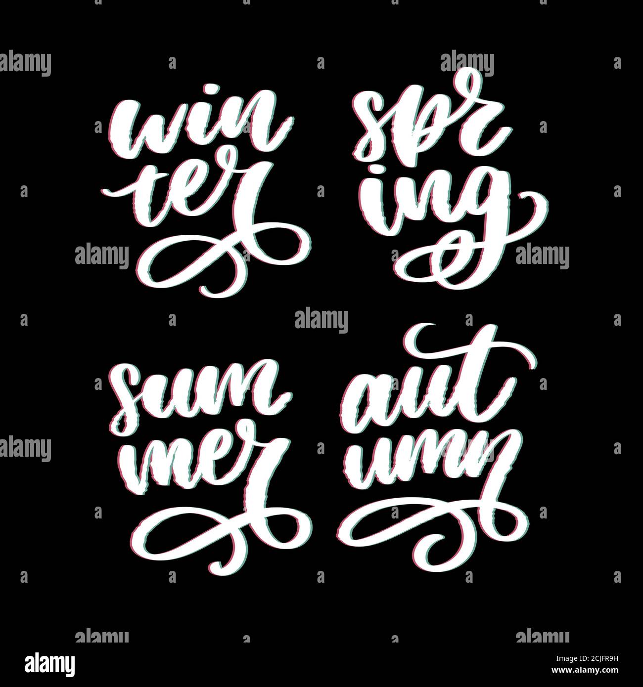 Colorful words - Spring, Summer, Autumn, Winter seasons lettering ...