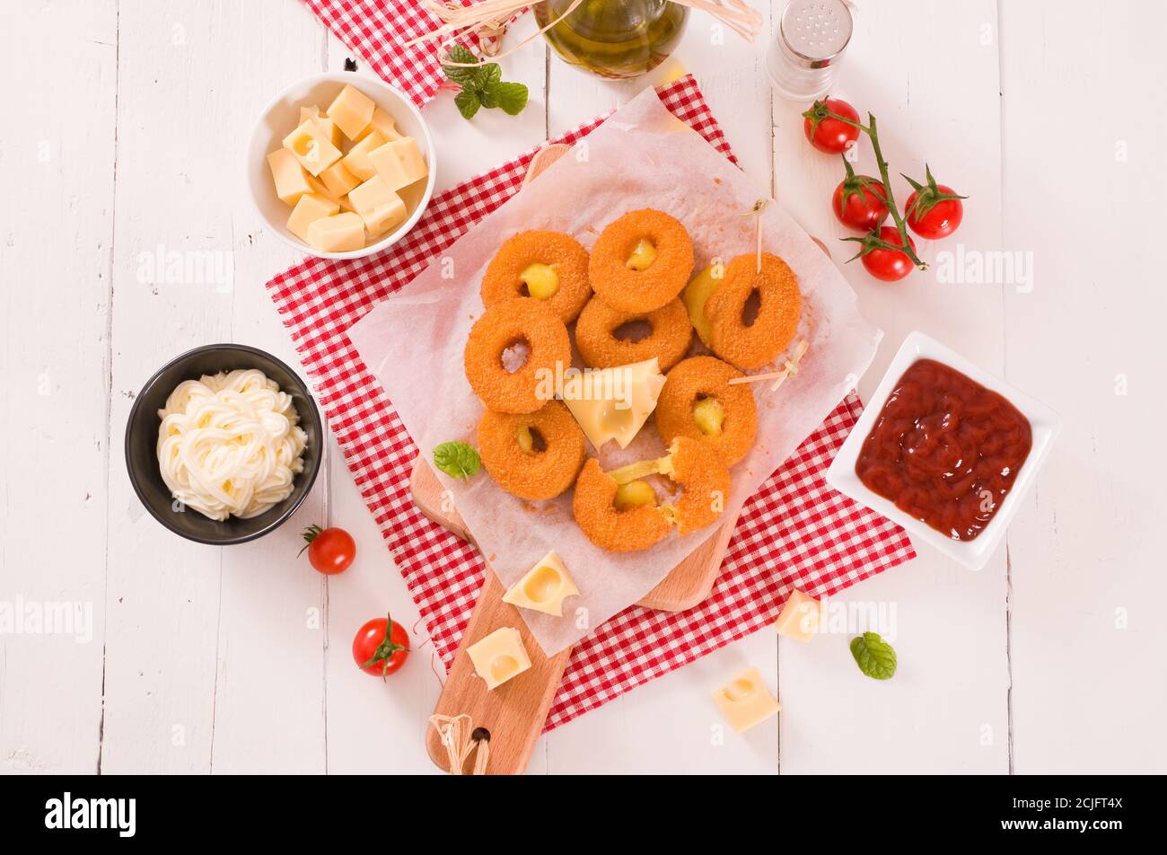 Fried cheese ring Stock Photo - Alamy