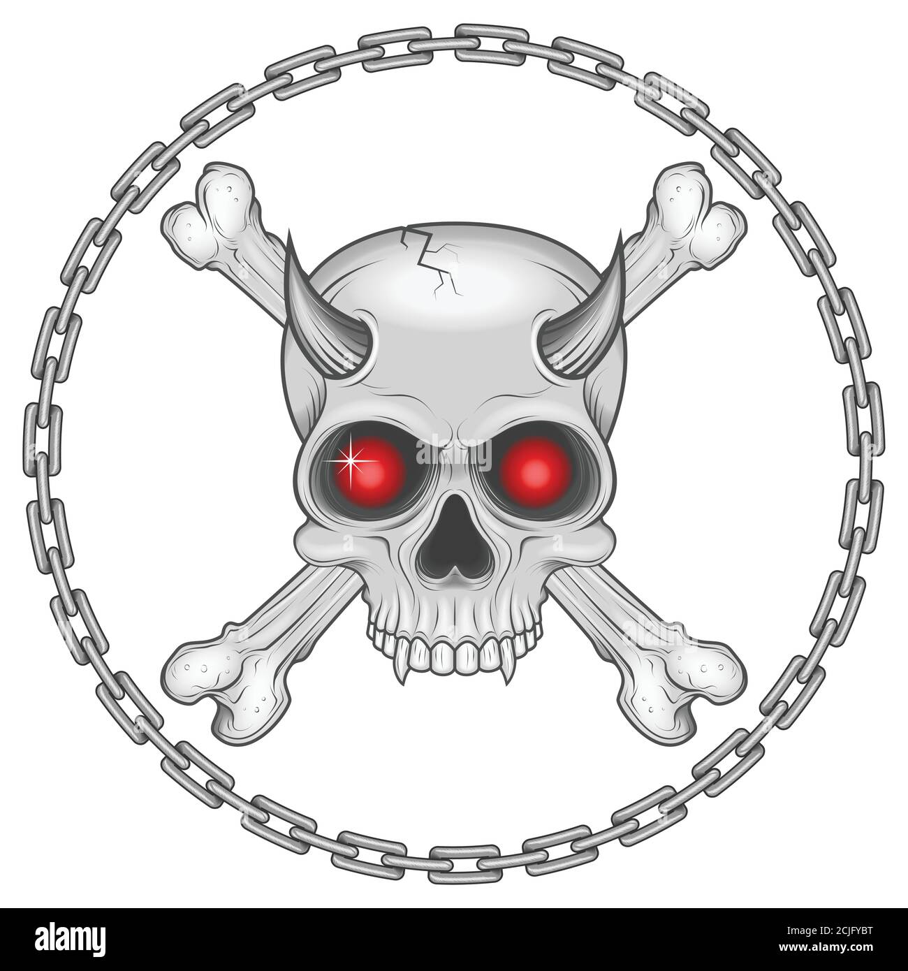 Vector design of demonic skull with bones surrounded by chains, all on ...