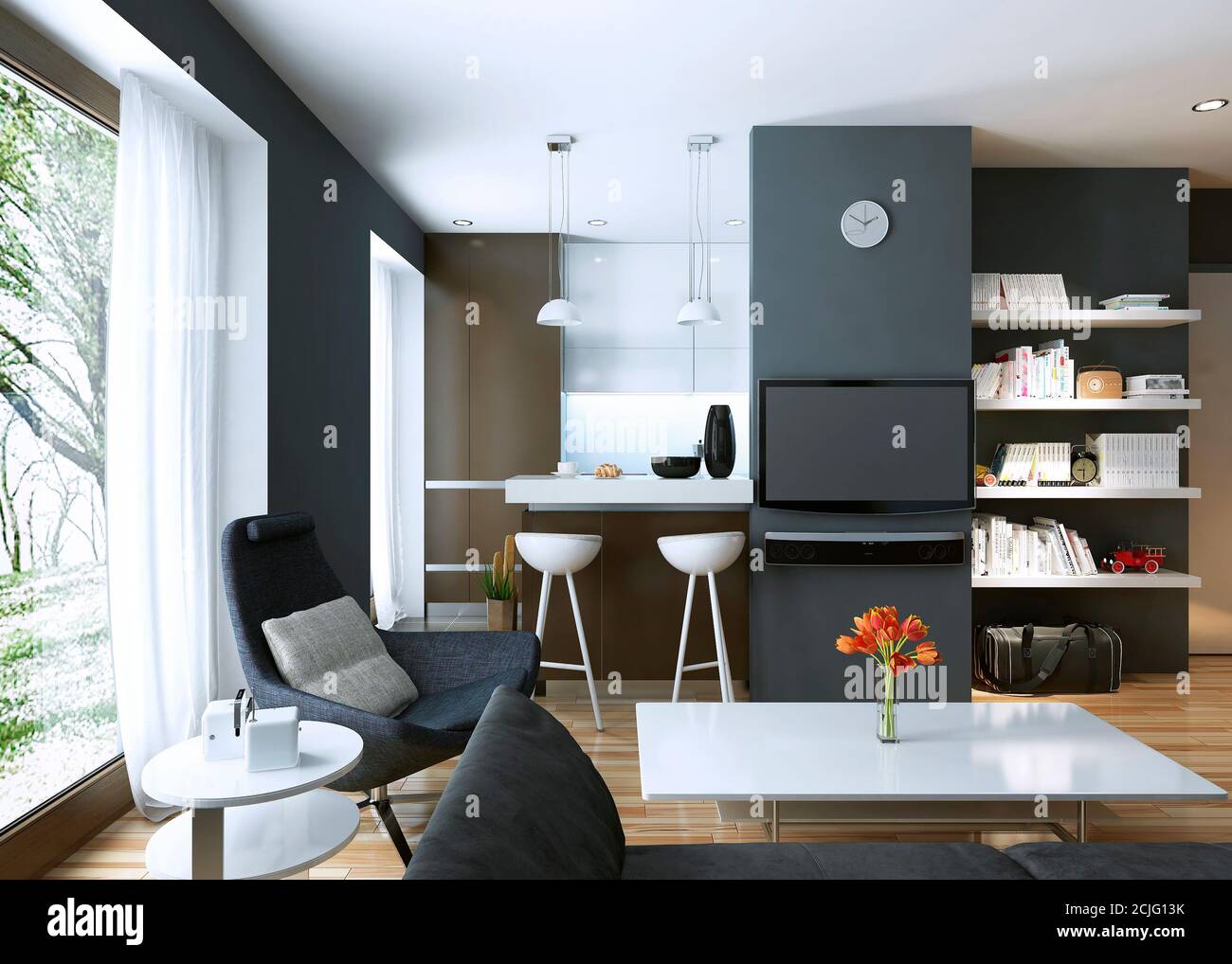 Apartment study modern style. 3D images Stock Photo - Alamy