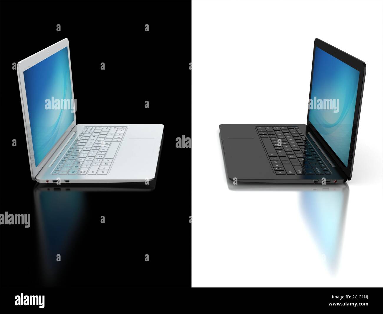 white vs. black laptop 3d rendering Stock Photo - Alamy