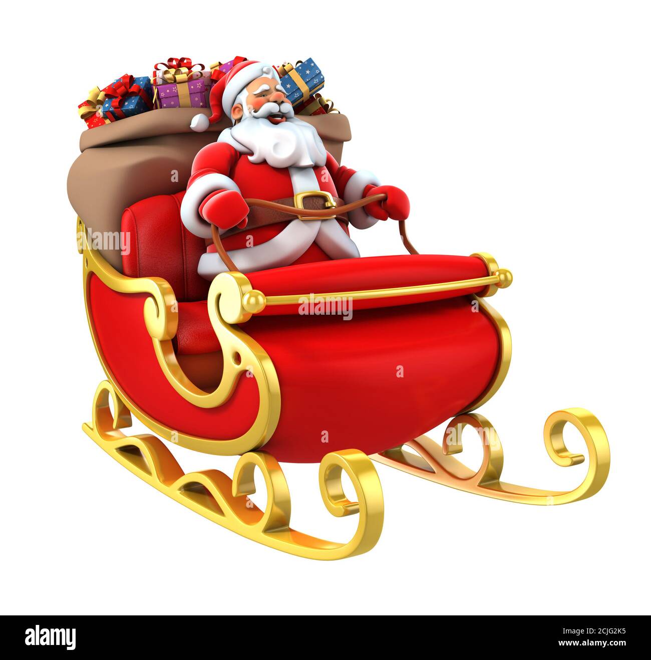 Santa Claus with sledge, deers and Christmas presents Stock Photo - Alamy