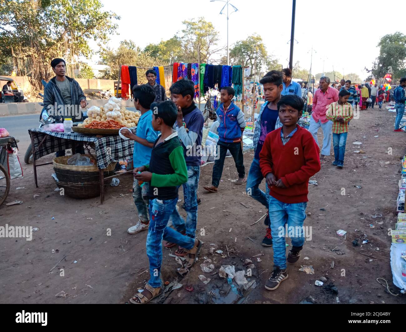 DISTRICT KATNI, INDIA - FEBRUARY 02, 2020: Indian poor children crowd ...