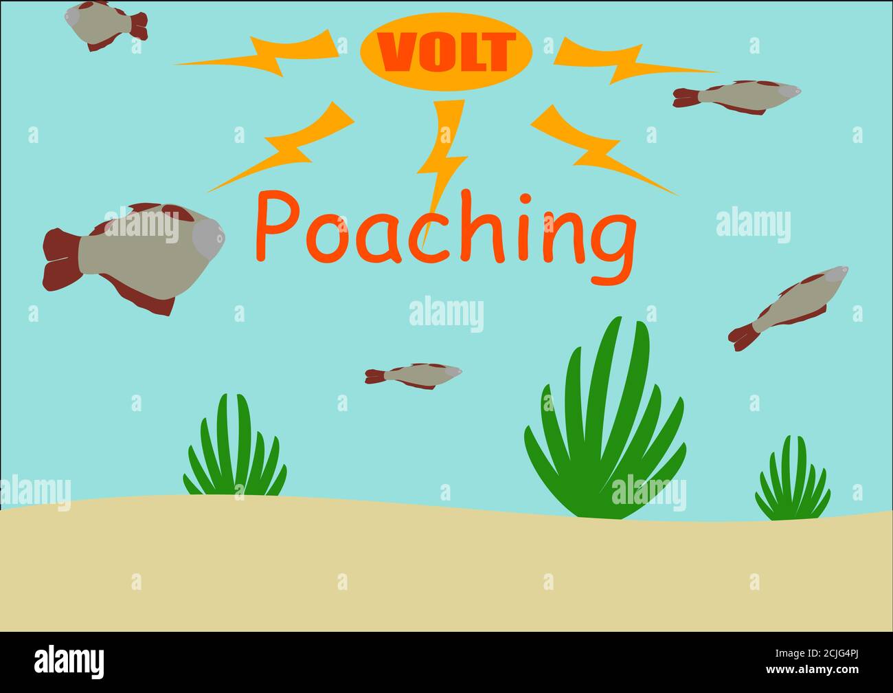 Killing fish by electricity vector image with place for text Stock ...