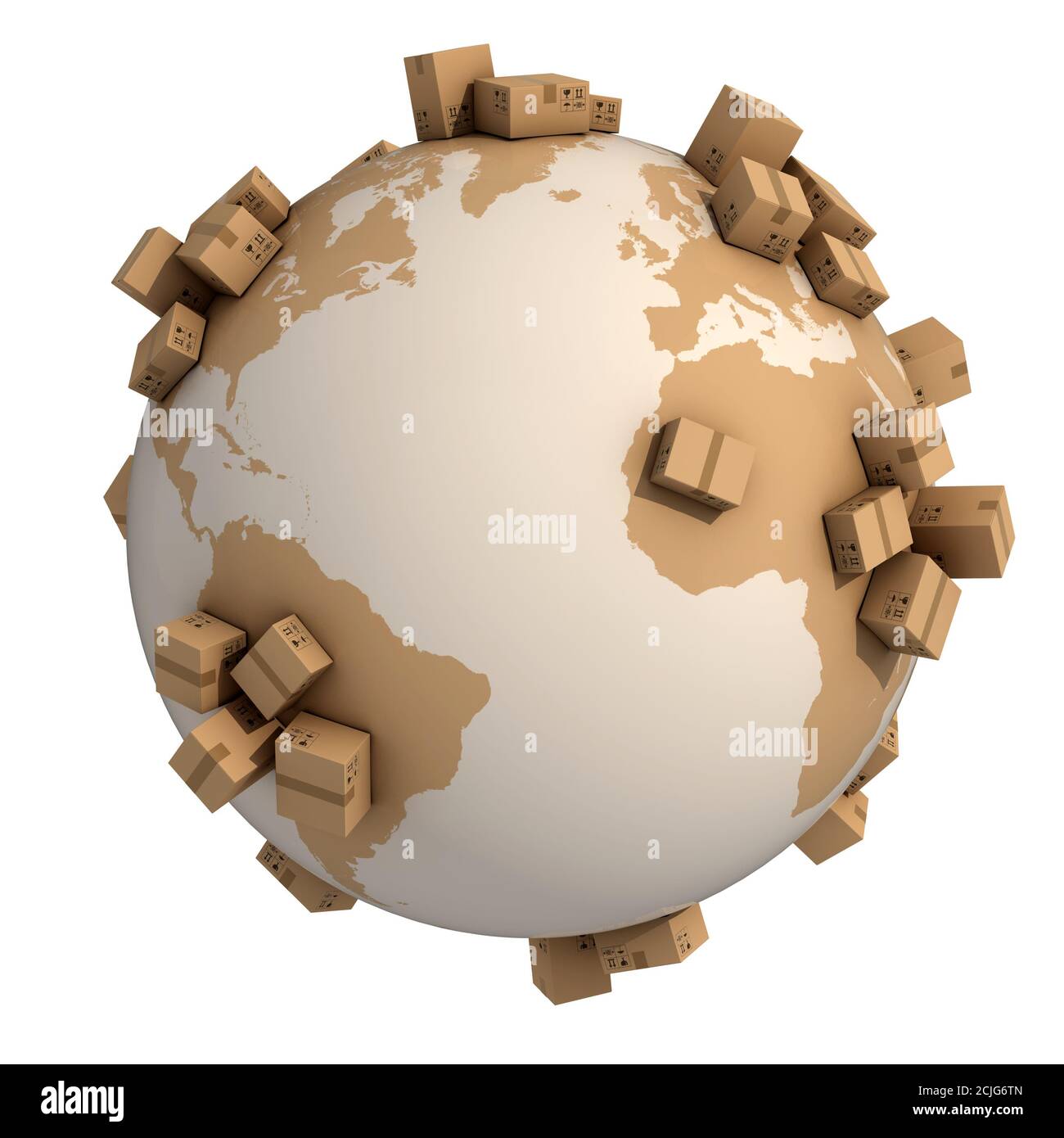 cardboard boxes around the world - global shipment 3d concept Stock ...