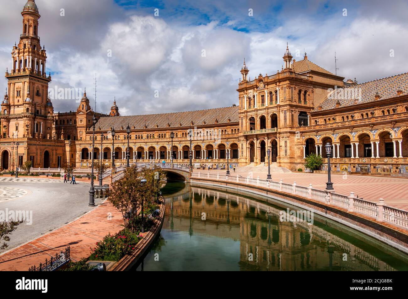 SEVILLA, SPAIN - JUNE Circa, 2020. Panorama of the Spain Square Plaza ...