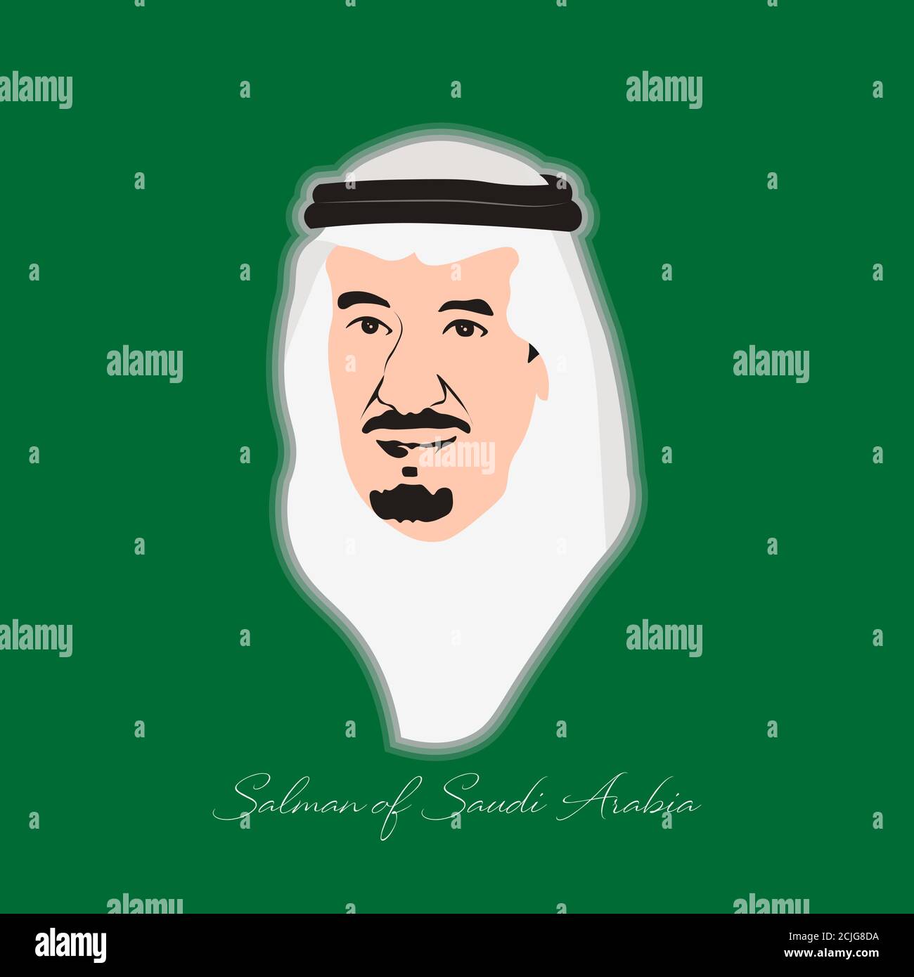 Sketch of Salman bin Abdulaziz Al Saud on green background. Simple ...